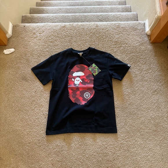 Bape | Shirts | Bape Black Tee With Red Camo Logo M | Poshmark